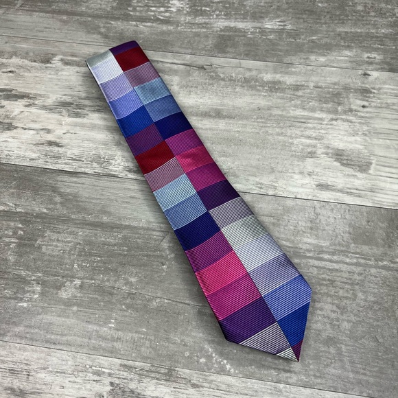 Duchamp | Accessories | Duchamp Red Pink Blue Pattern Silk Tie | Poshmark